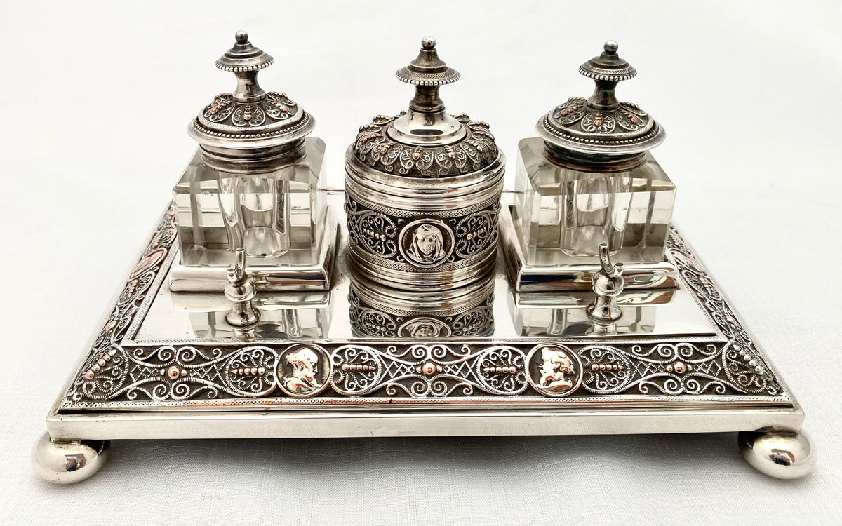 Late Victorian Neoclassical Silver Plated Inkstand. Walker & Hall, She ...