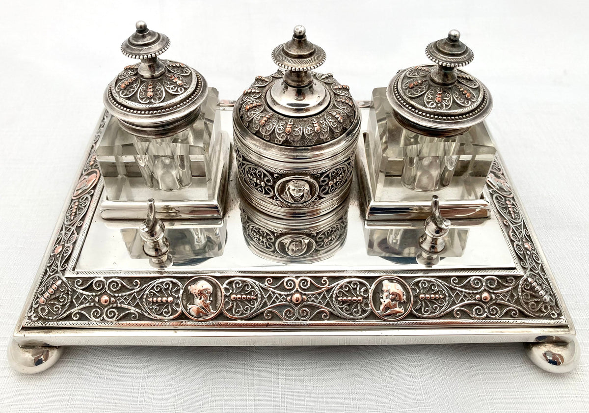 Late Victorian Neoclassical Silver Plated Inkstand. Walker & Hall, She ...