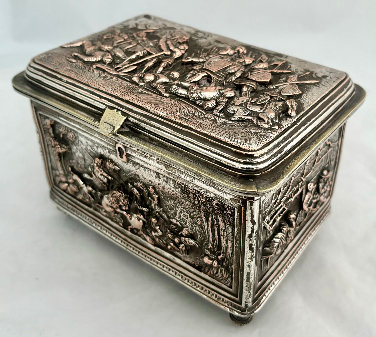 Late 19th Century Large Electrotype Silver Plate on Copper Casket ...