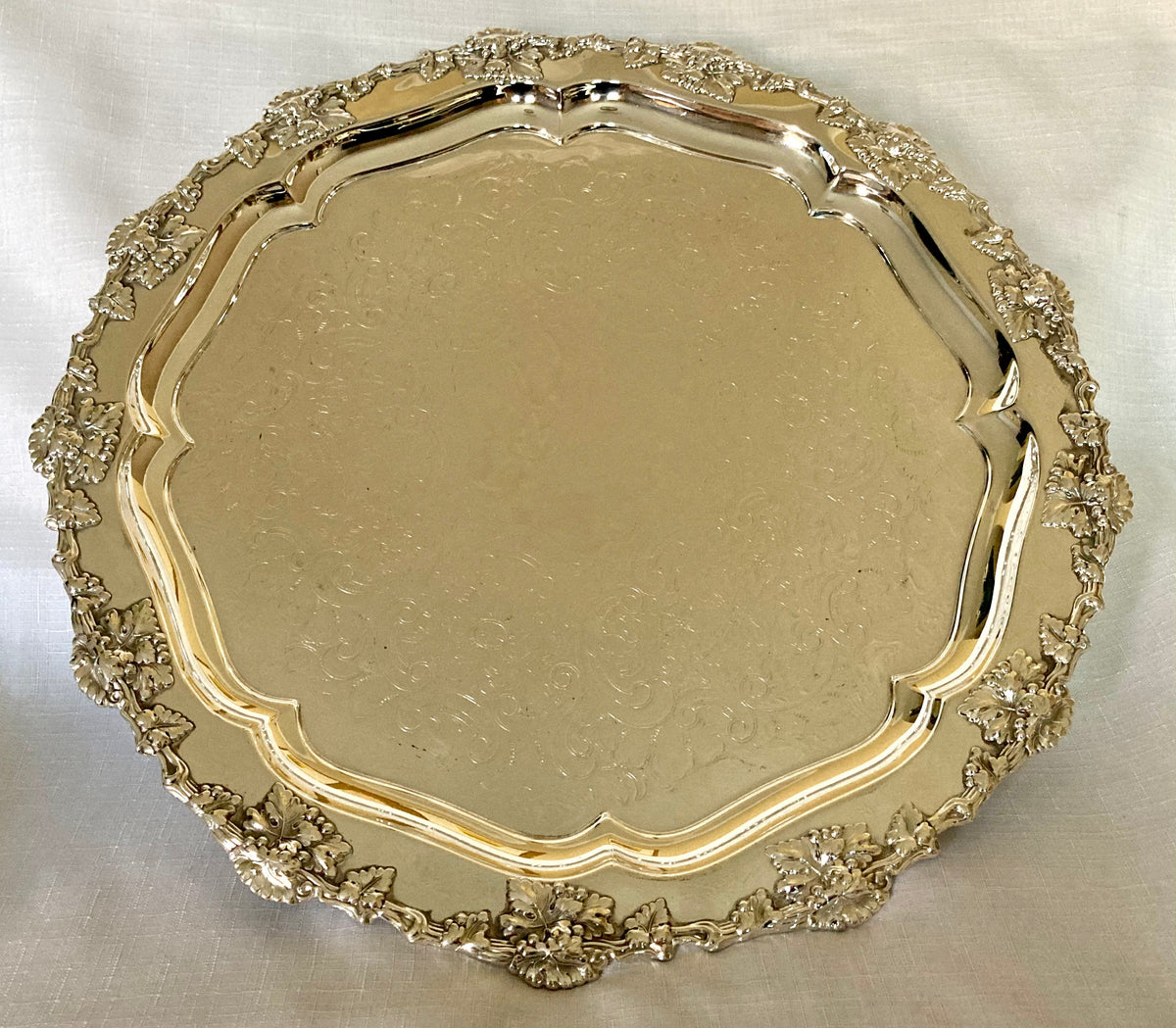 Early 20th Century Silver Plate on Copper Salver with Grape, Vine & Le ...