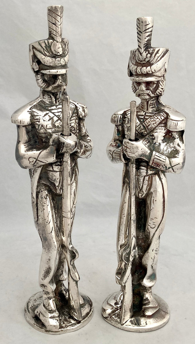 Large Pair of Silver Plated Models of British Soldiers in Early Ninete ...