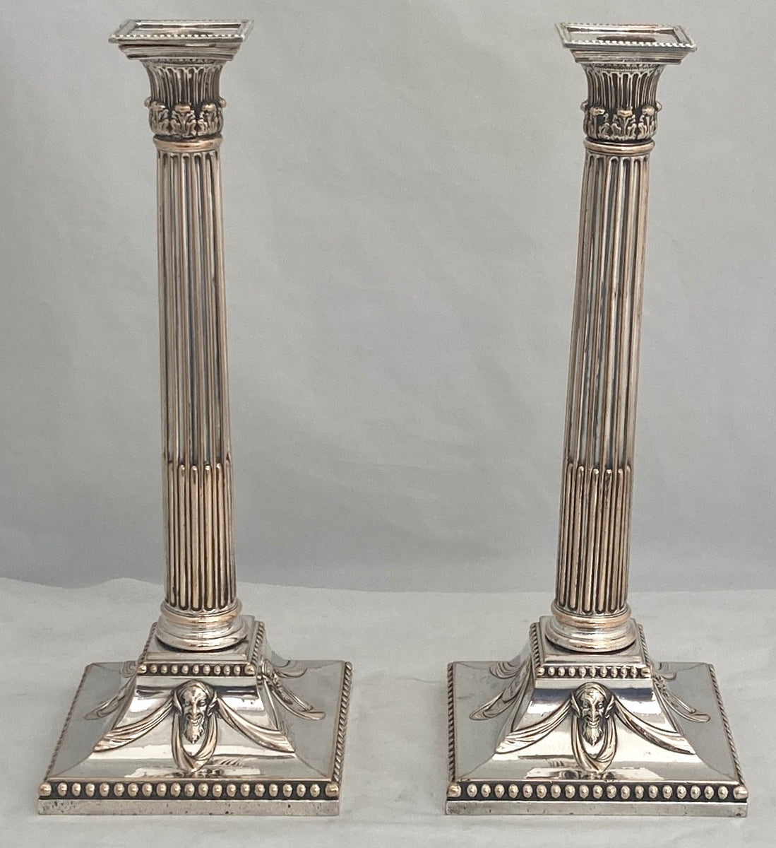 Georgian, George III, Pair of Neoclassical Mask Head Old Sheffield Pla ...