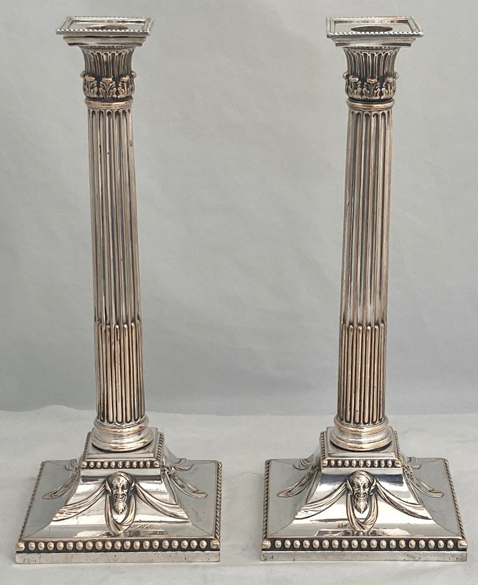 Georgian, George III, Pair of Neoclassical Mask Head Old Sheffield Pla ...