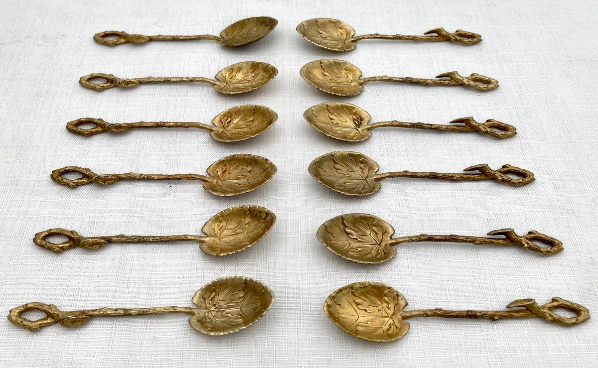 Victorian Cased Set of Twelve Naturalistic Leaf & Vine Form Gilt Metal ...
