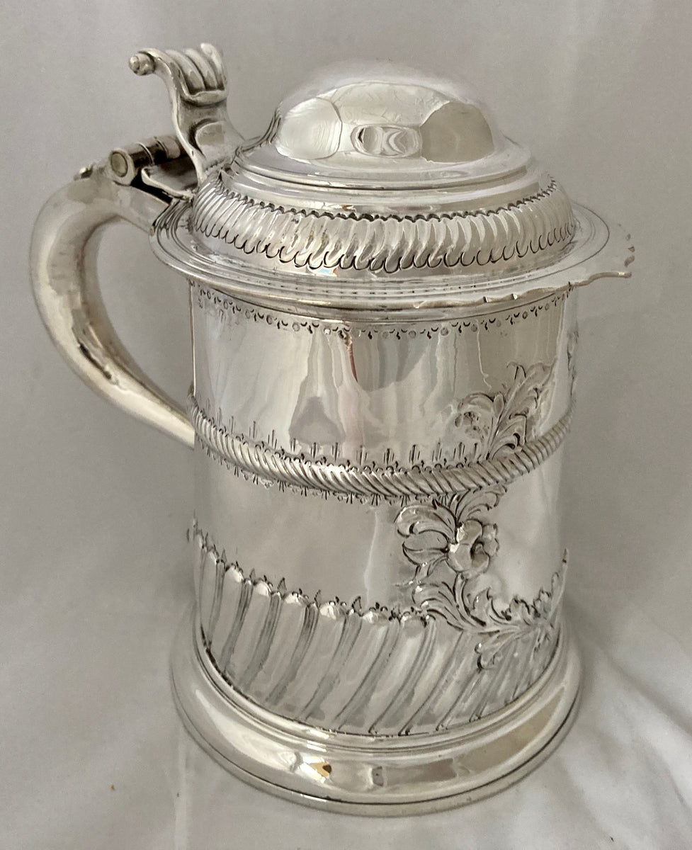 Georgian, George I, Silver Lidded Quart Tankard. London 1724 Richard B ...